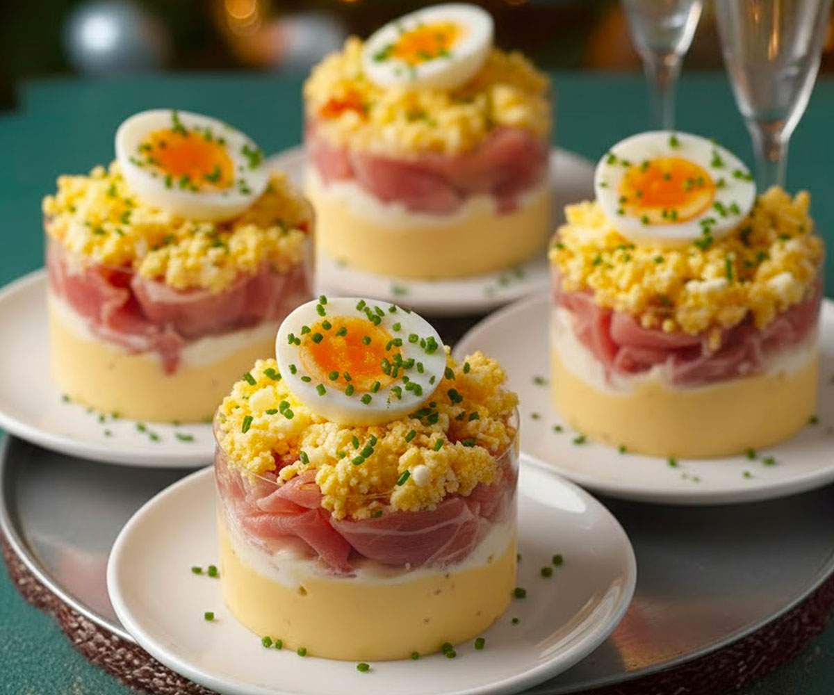 Verrines salées façon mimosa au jambon et œuf – Élégance en bouchée ...