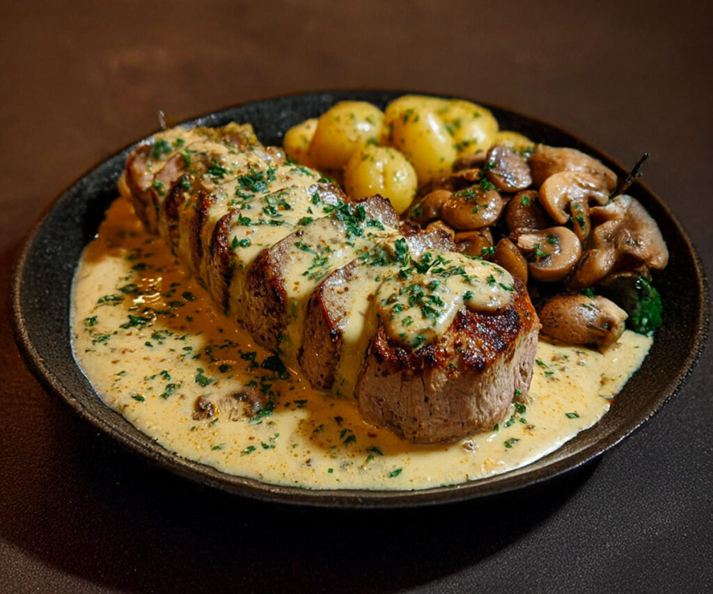 Filet mignon de porc aux champignons crémeux – Cuisine